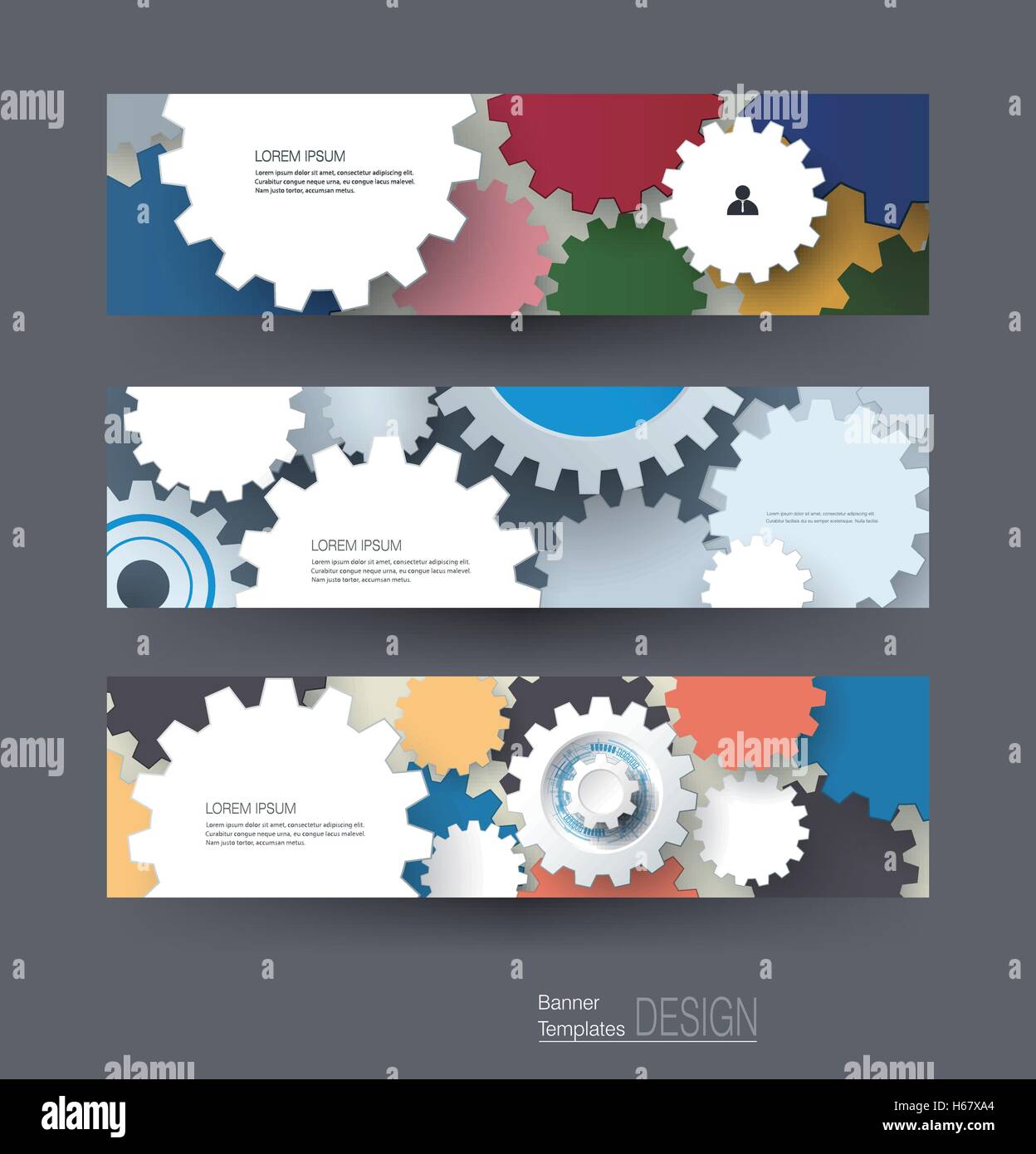 Vector abstract gear wheel, banners set. High tech technology and ...