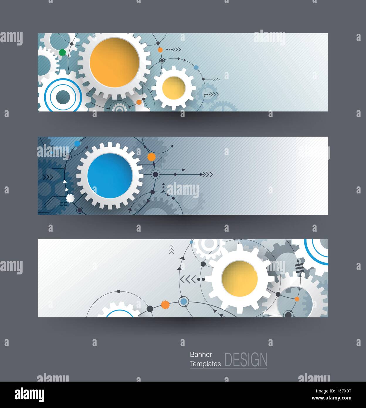 Vector abstract gear wheel and circuit board, banners set. High tech ...