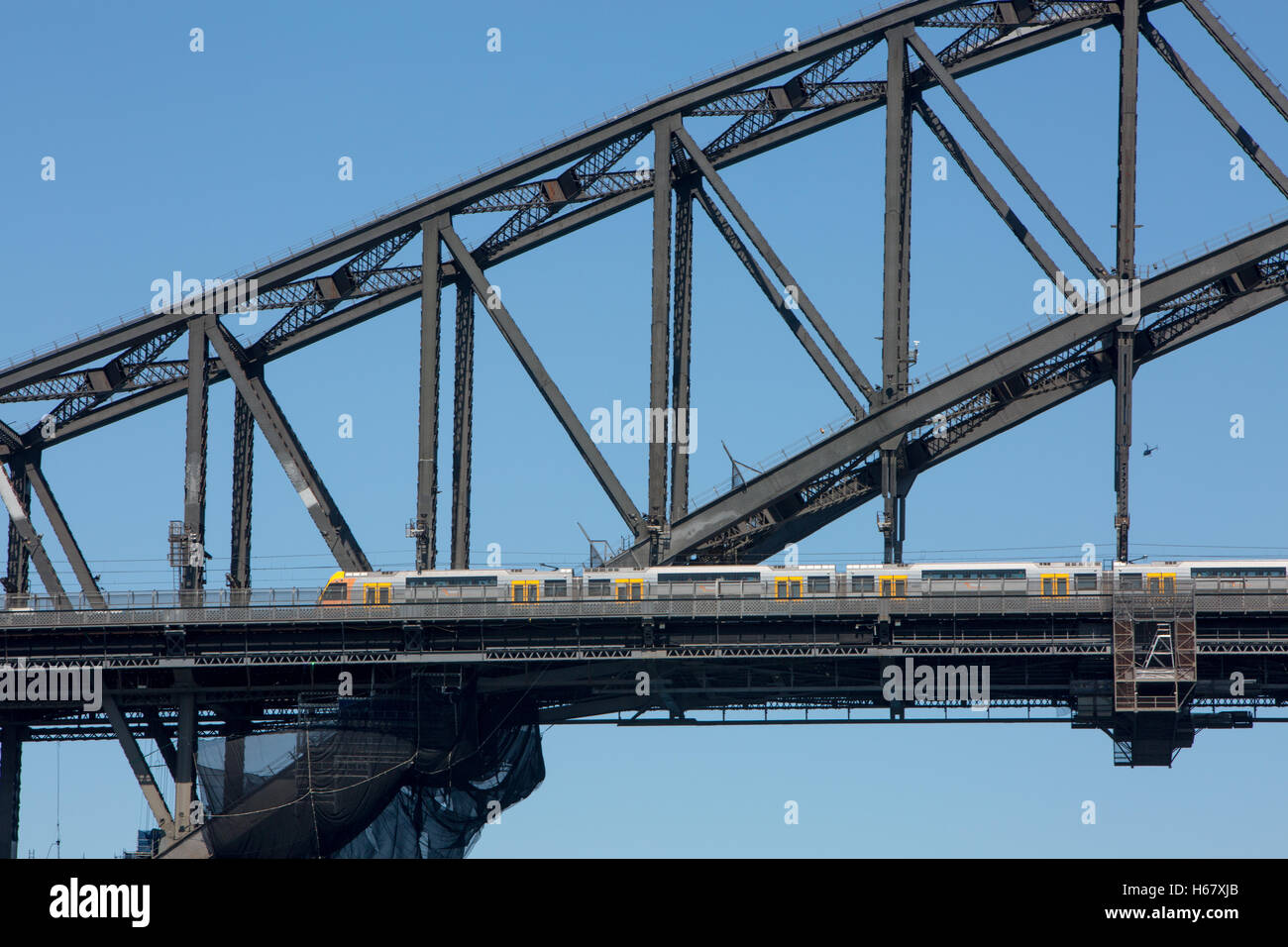 Sydney train travelling across the sydney harbour bridge , new south ...