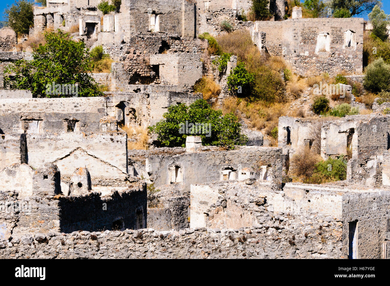 Ruins at the former Greek village of Kayakoy in Turkey, abandoned 1922 ...