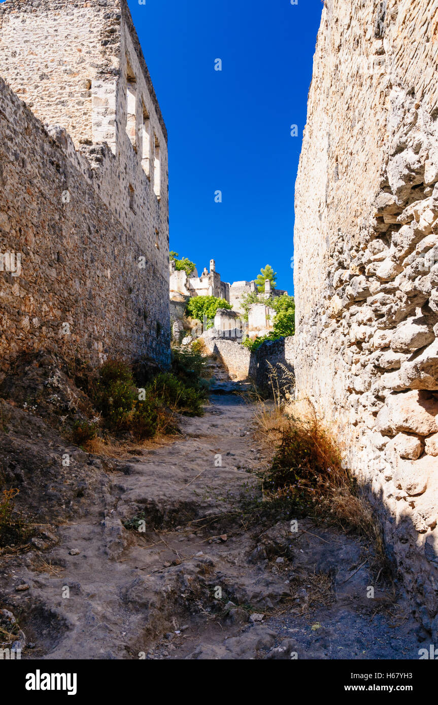 Ruins at the former Greek village of Kayakoy in Turkey, abandoned 1922 ...