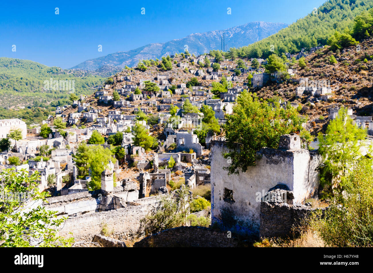 Ruins at the former Greek village of Kayakoy in Turkey, abandoned 1922 ...