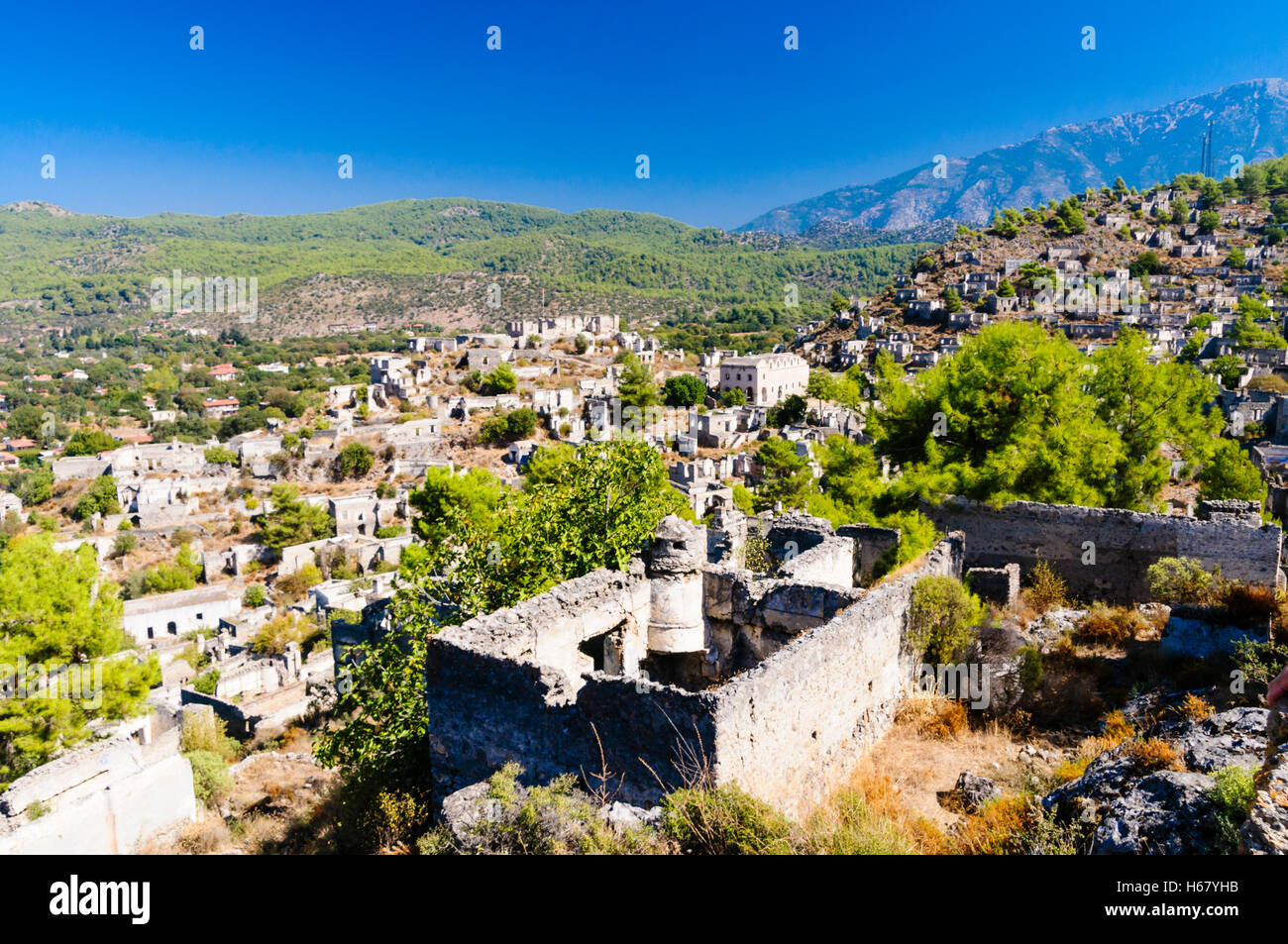 Ruins at the former Greek village of Kayakoy in Turkey, abandoned 1922 ...