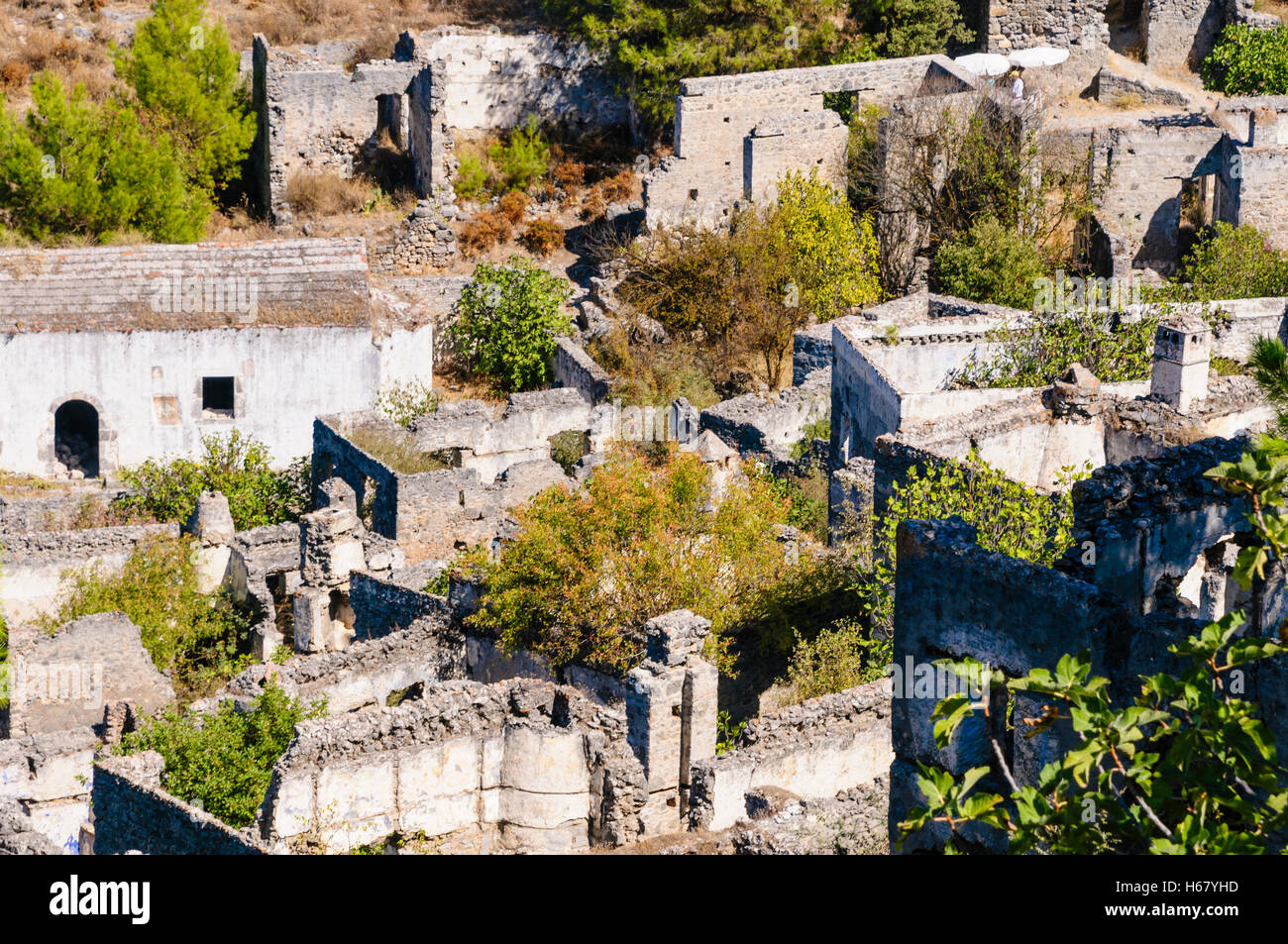 Ruins at the former Greek village of Kayakoy in Turkey, abandoned 1922 ...