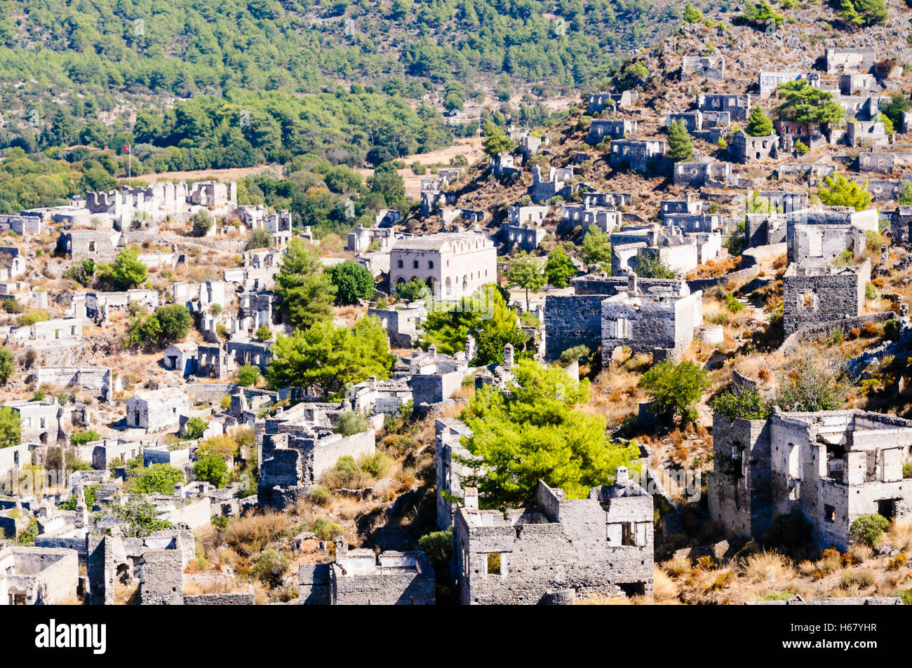 Ruins at the former Greek village of Kayakoy in Turkey, abandoned 1922 ...