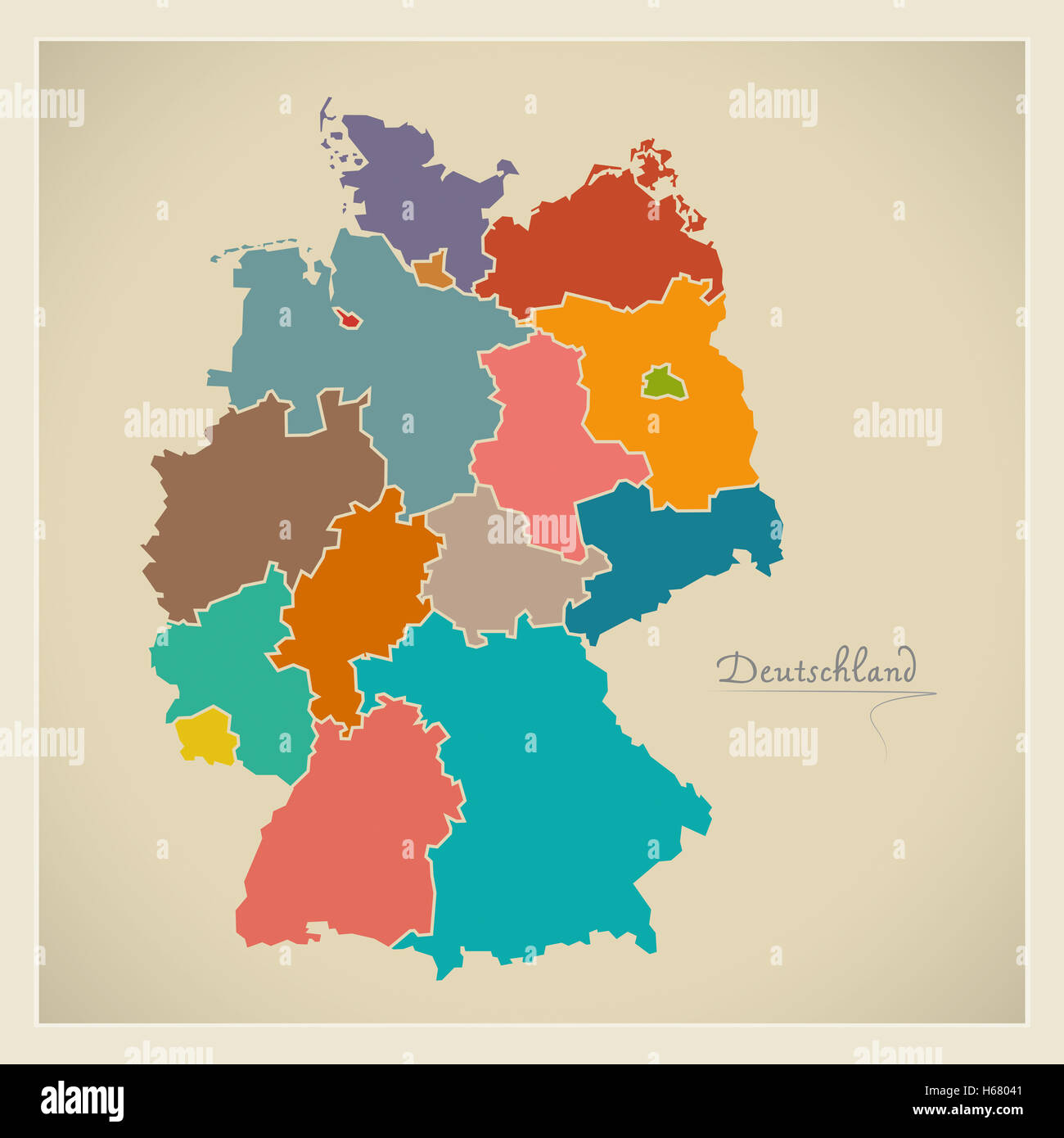 Germany map artwork color illustration Stock Photo - Alamy