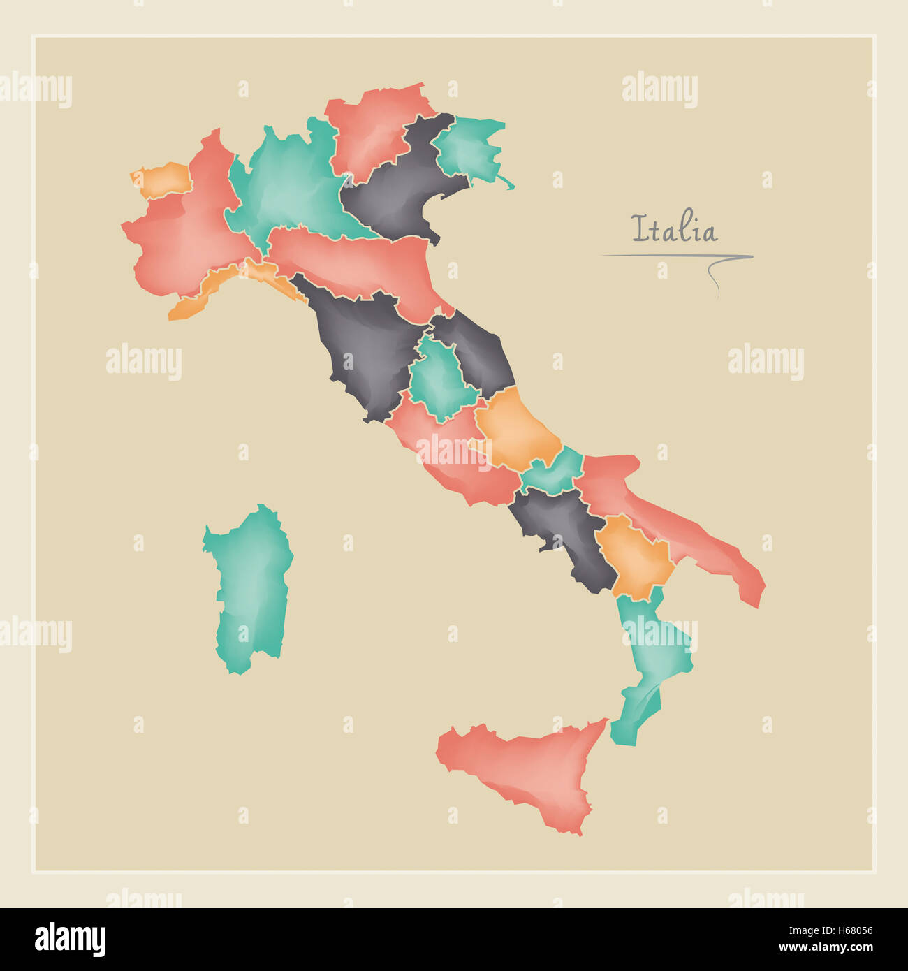 Italy modern map artwork in several colours Stock Photo - Alamy