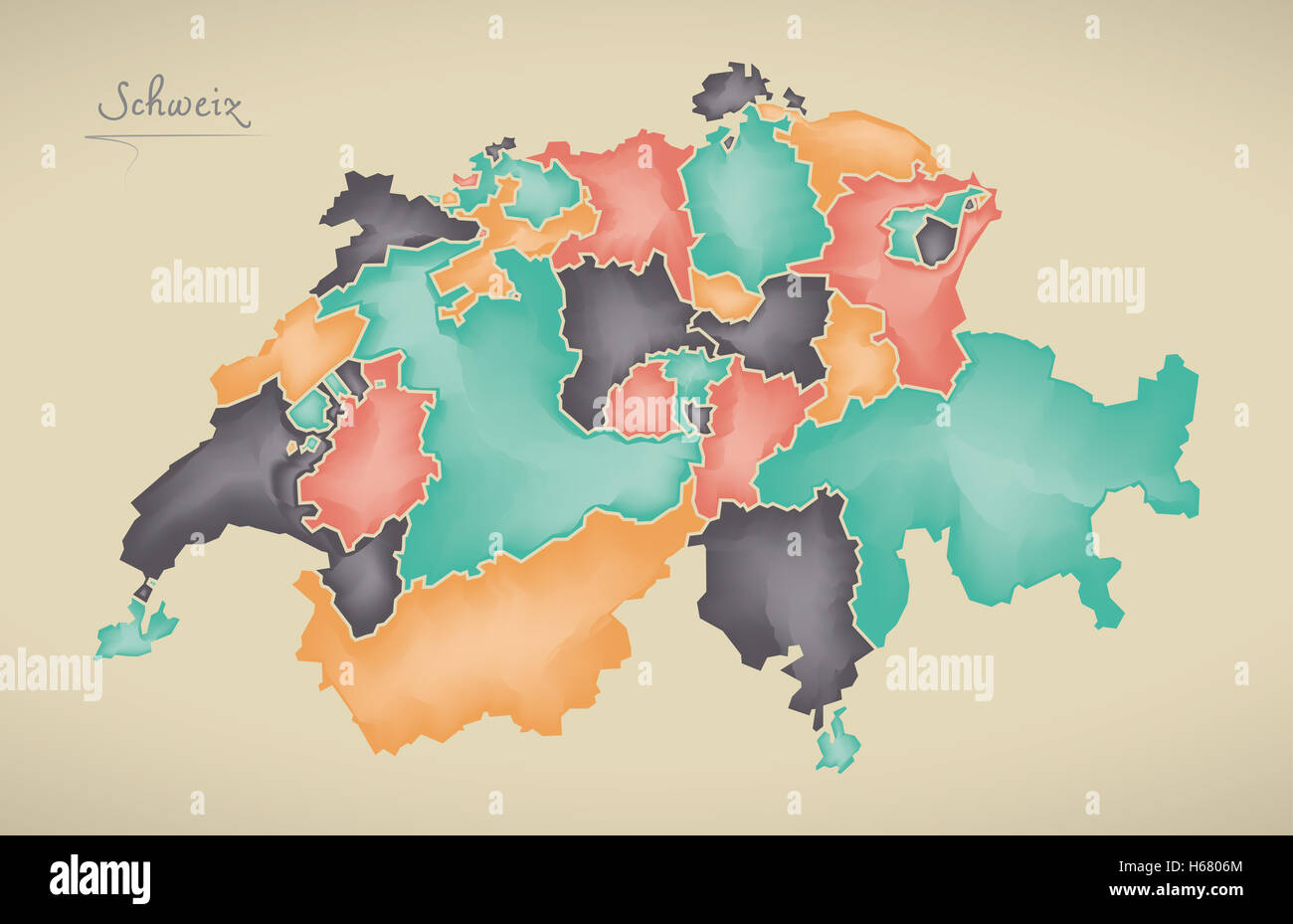 Switzerland map artwork 3D color illustration Stock Photo - Alamy