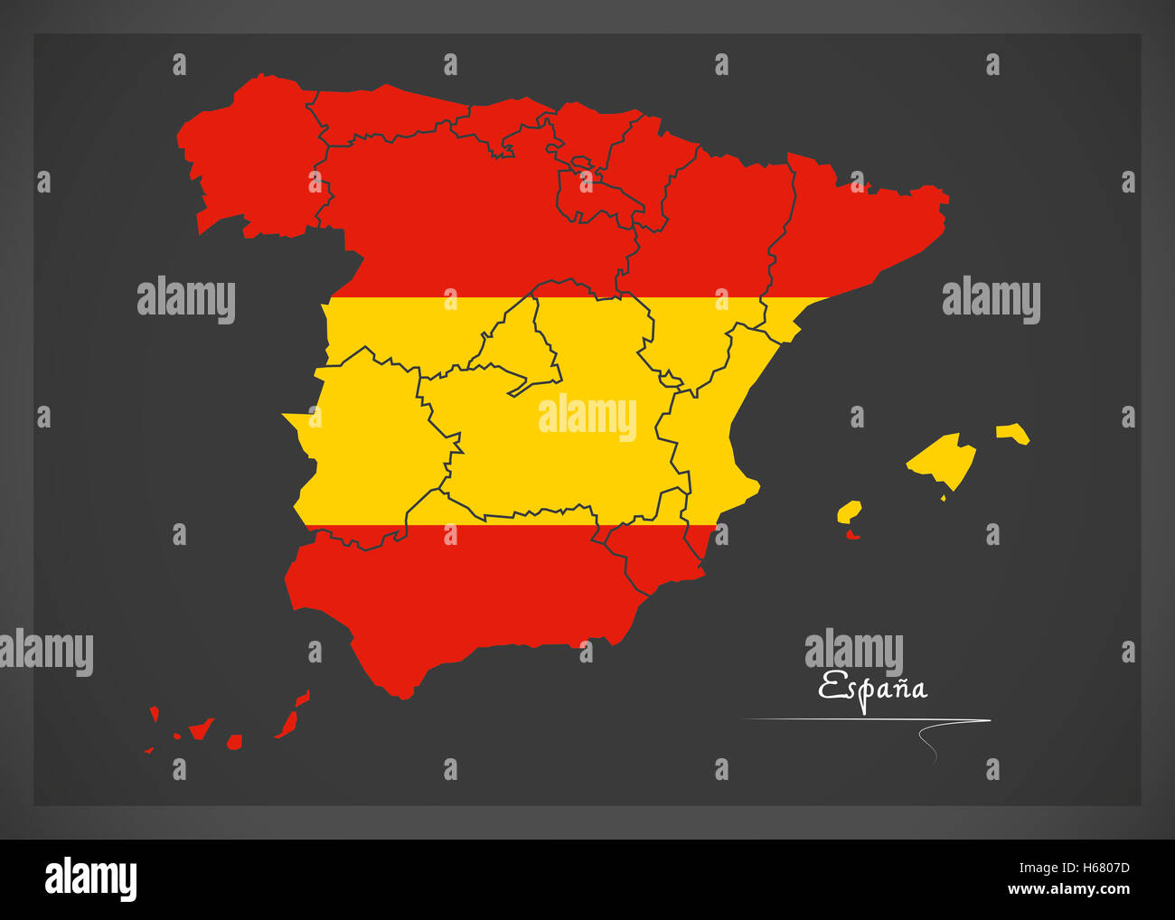 Spain map artwork with national flag colors illustration Stock Photo ...