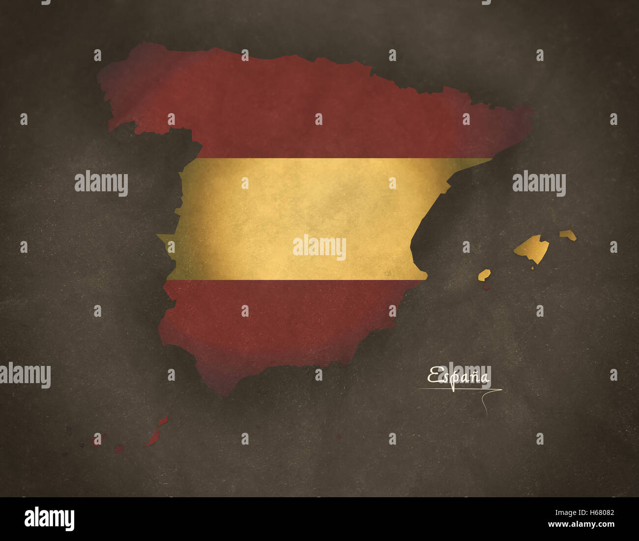 Spain map special vintage artwork style with flag illustration Stock ...