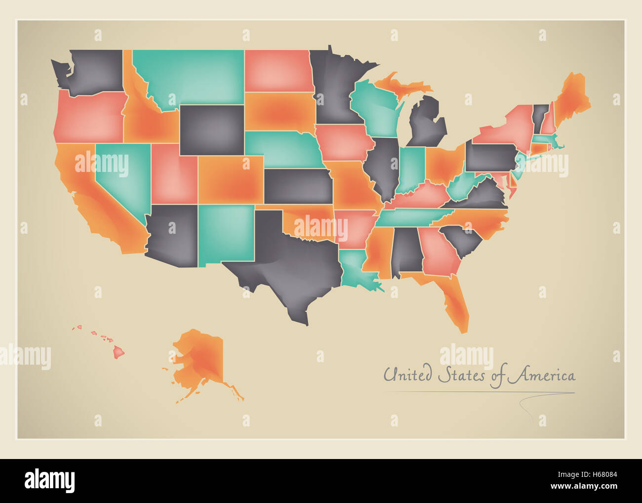 USA map artwork 3D color illustration Stock Photo - Alamy