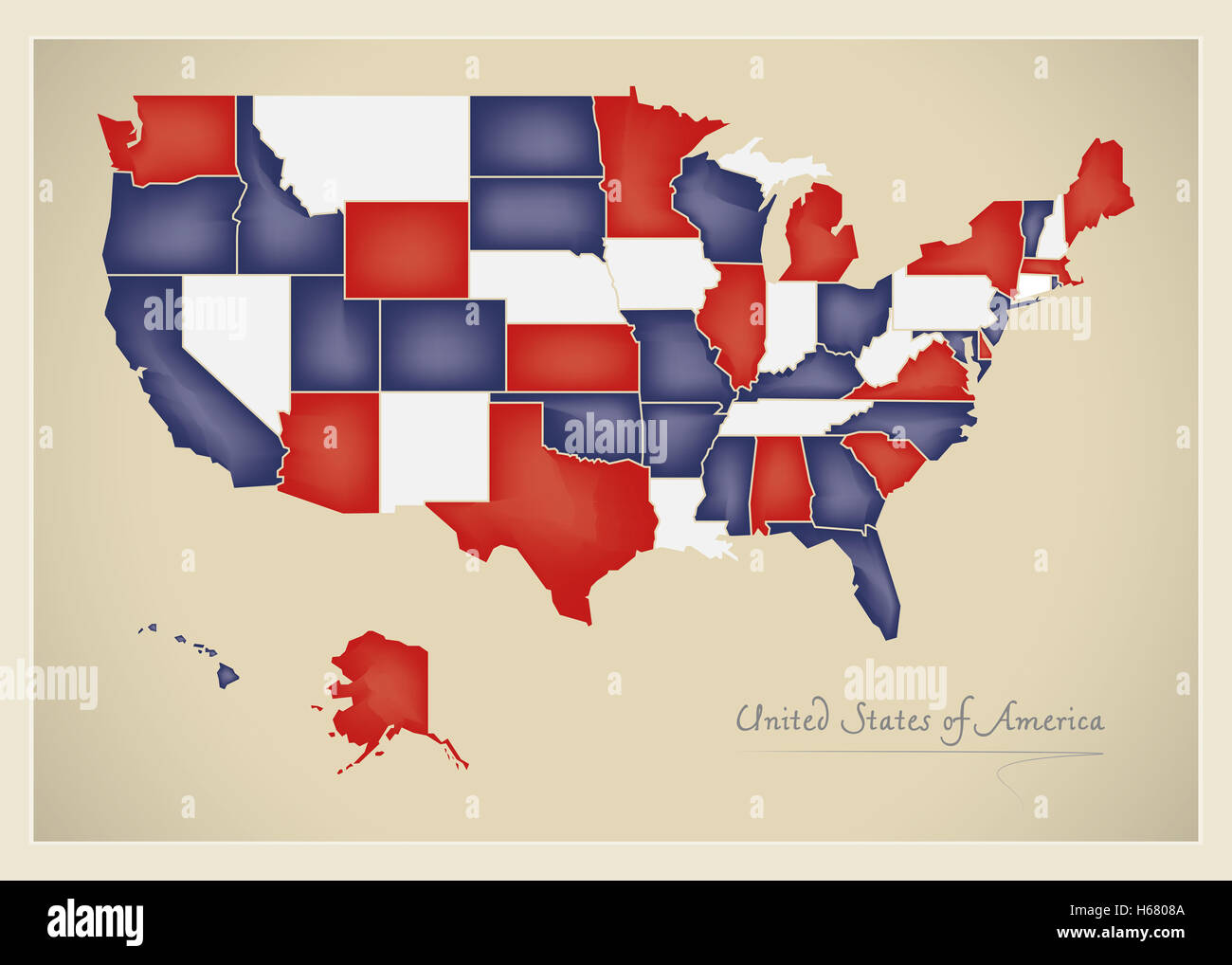 USA map artwork with national flag colors illustration Stock Photo - Alamy