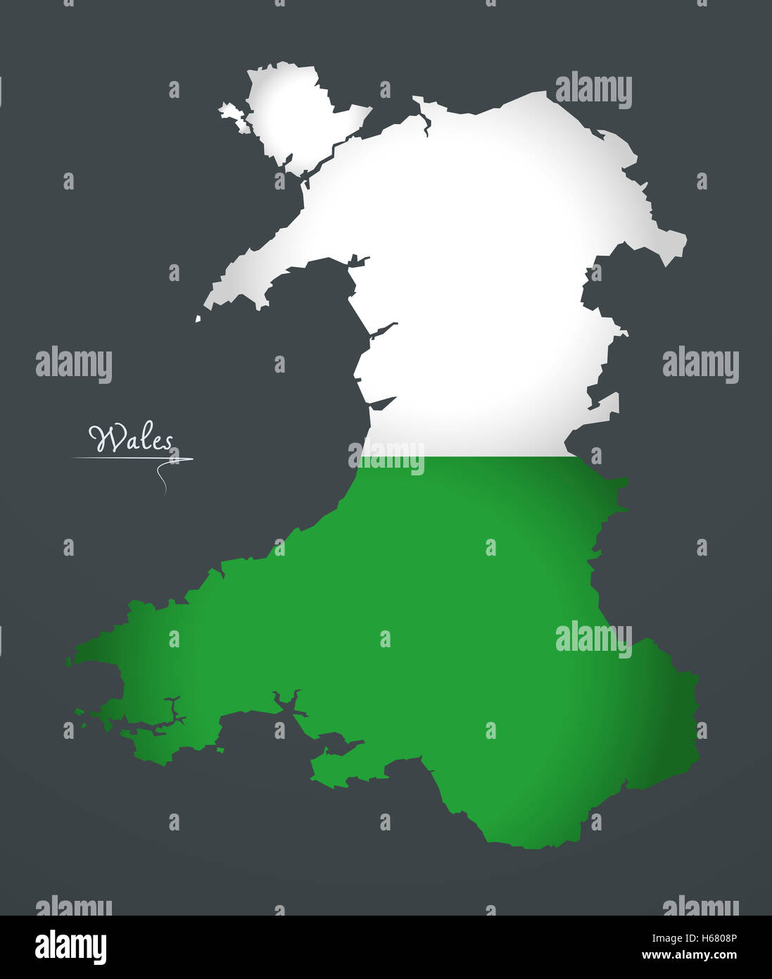 Wales map special artwork style with flag illustration Stock Photo - Alamy