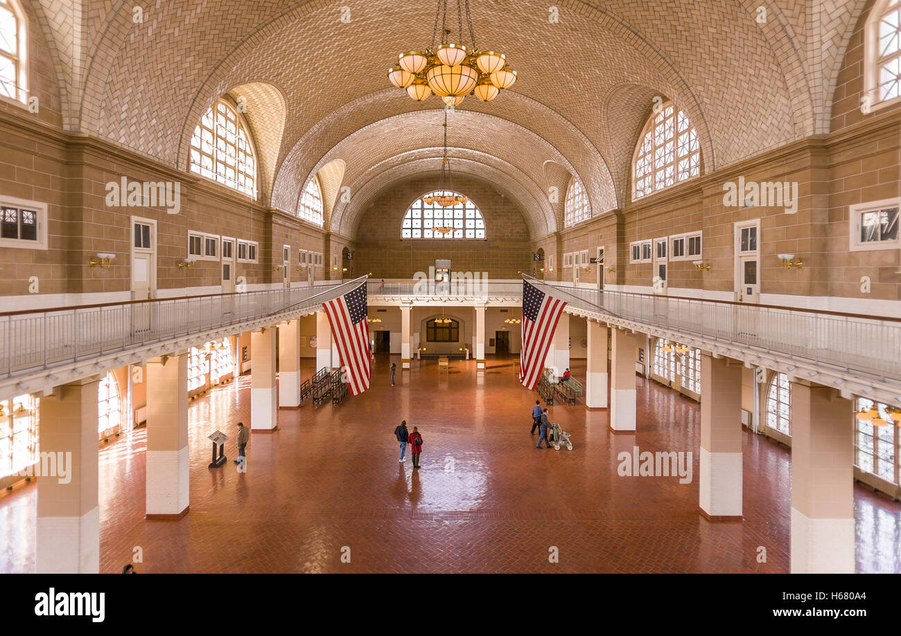 NEW YORK, NEW YORK, USA - Ellis Island Great Hall Registry Room Stock ...