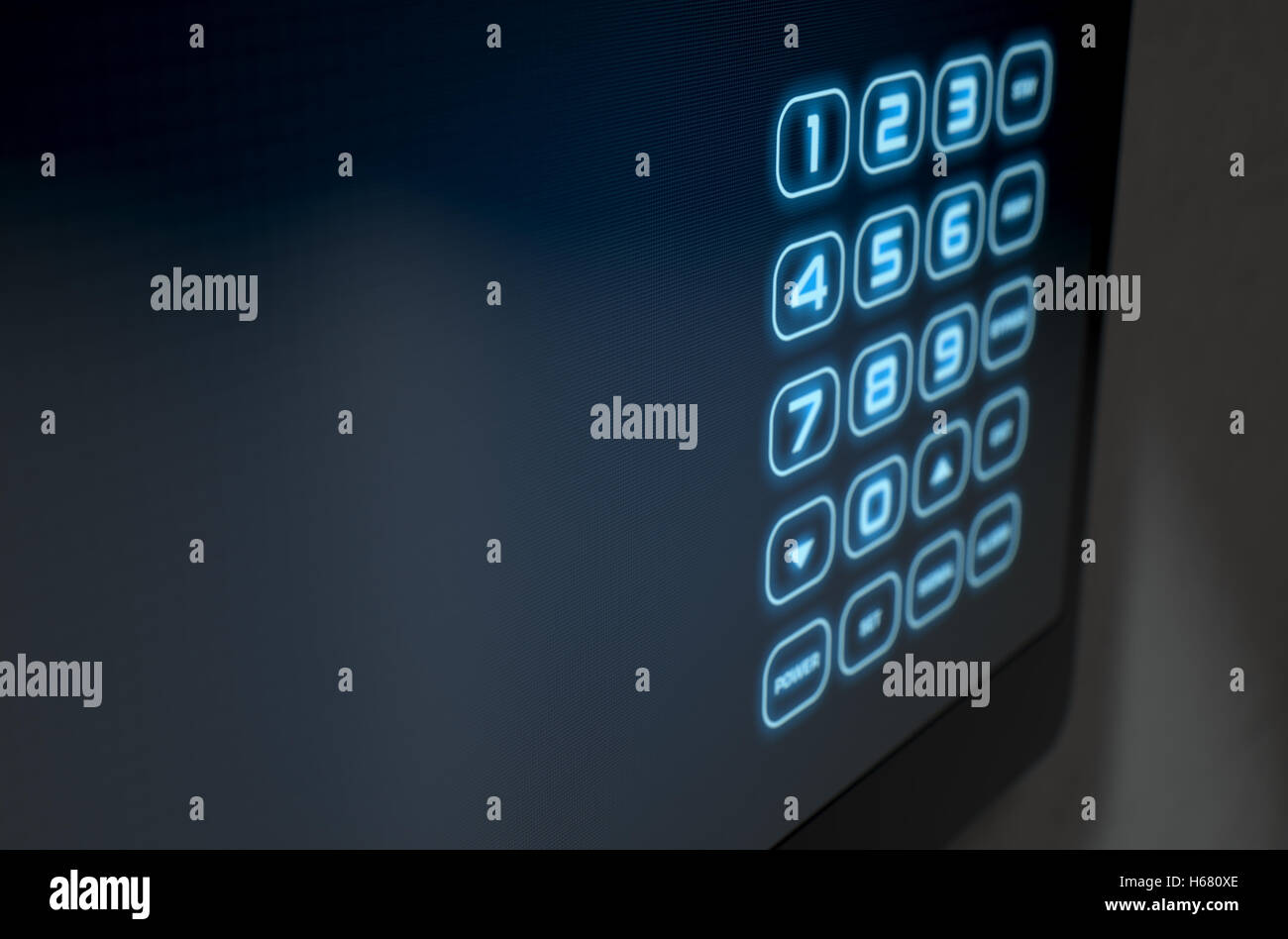 A 3D render of a modern touch screen interactive home security keypad ...