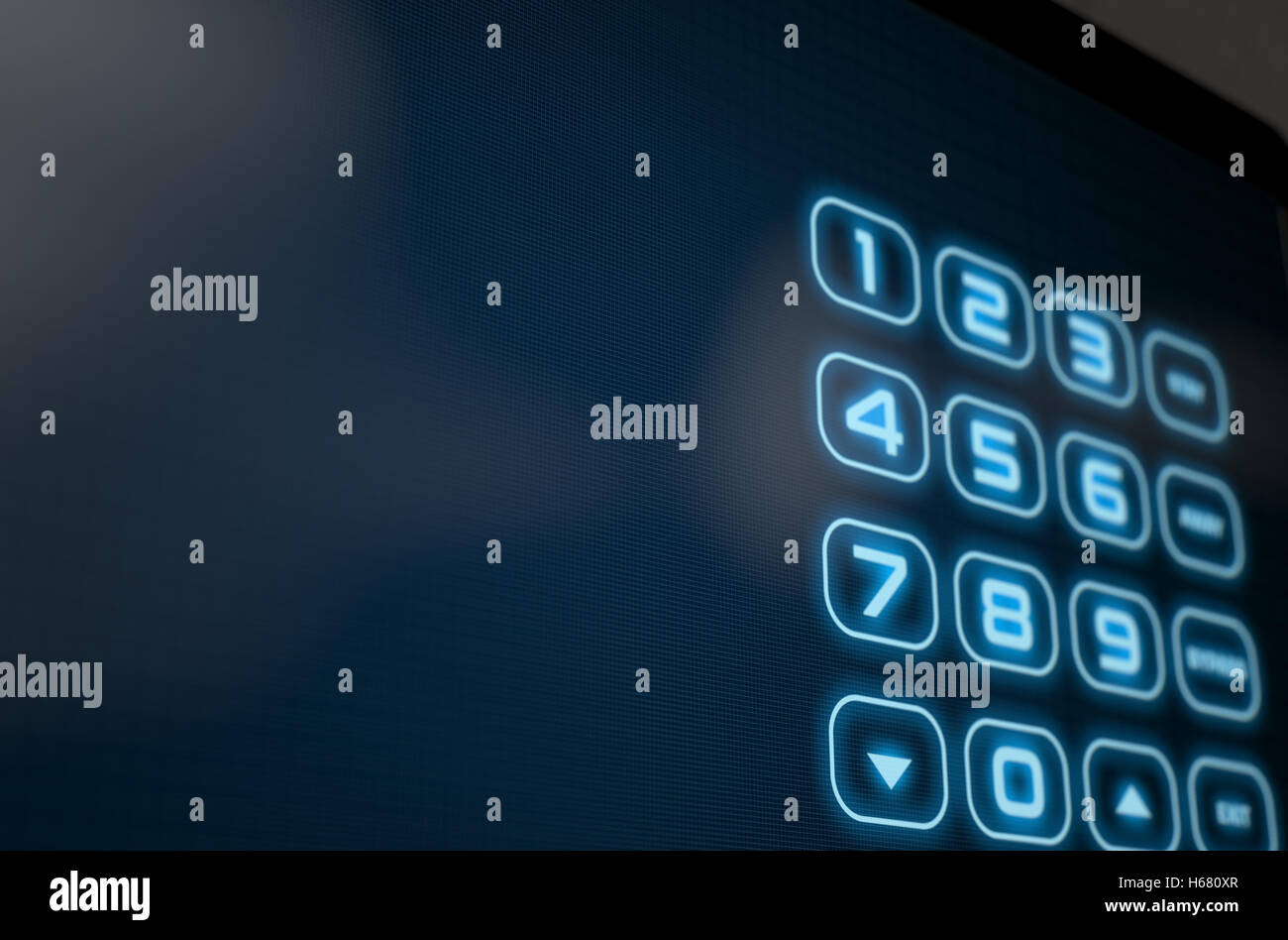 A 3D render of a modern touch screen interactive home security keypad ...