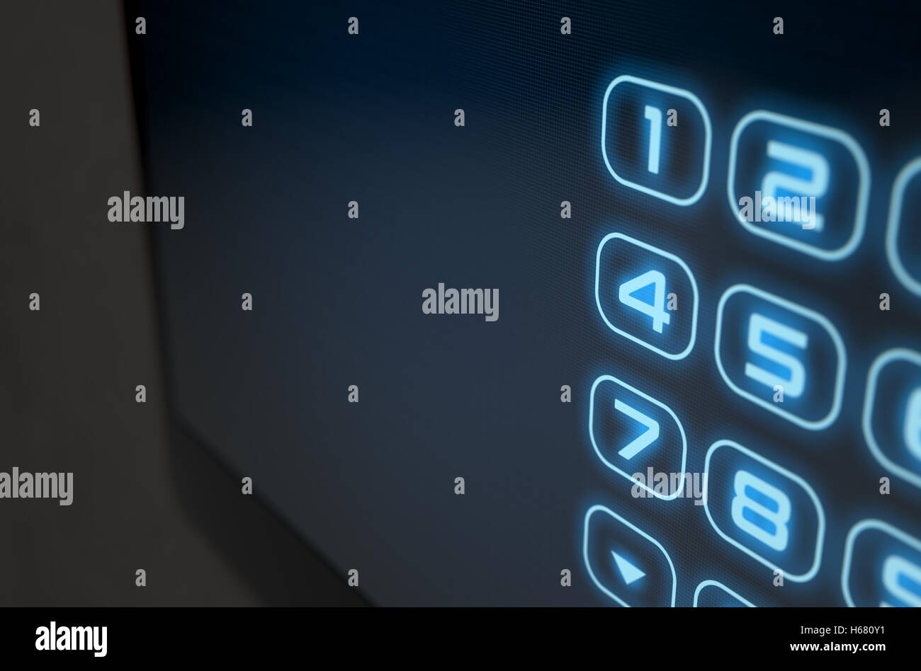 A 3D render of a modern touch screen interactive home security keypad ...
