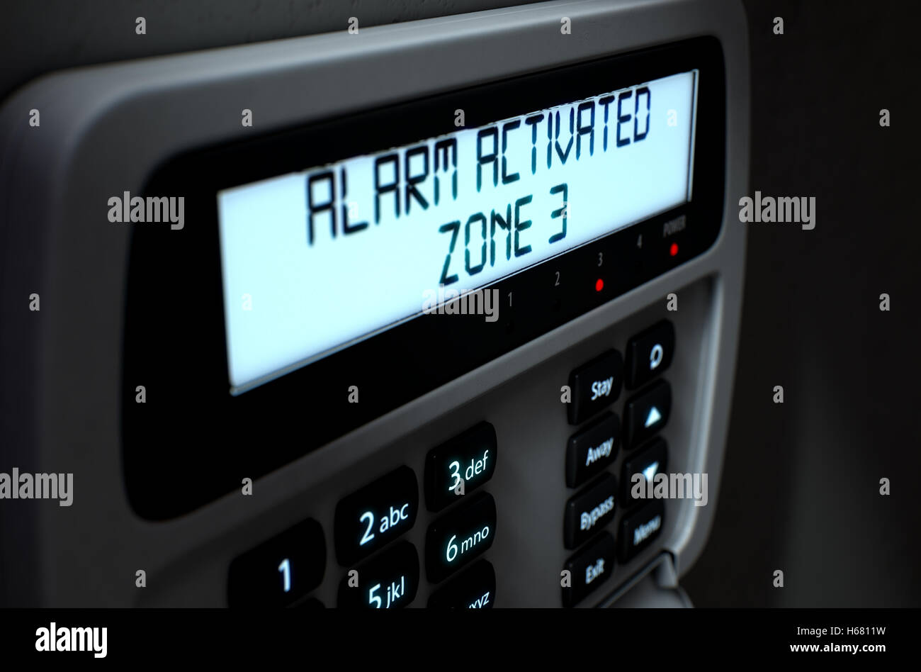 A 3D render of a home security keypad access panel with buttons and an ...