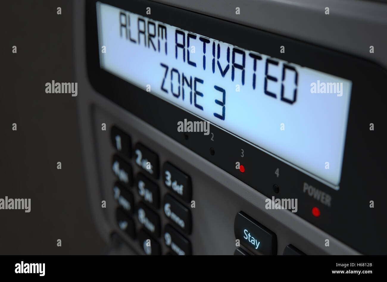 A 3D render of a home security keypad access panel with buttons and an ...