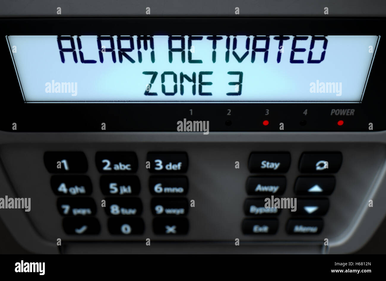 A 3D render of a home security keypad access panel with buttons and an ...