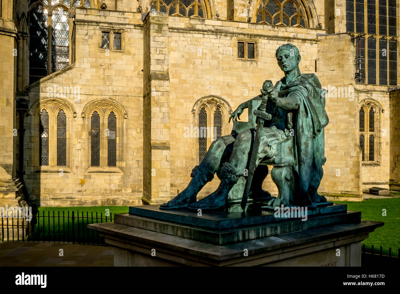 Sculpture of the Emperor Constantine outside York Cathedral in winter ...