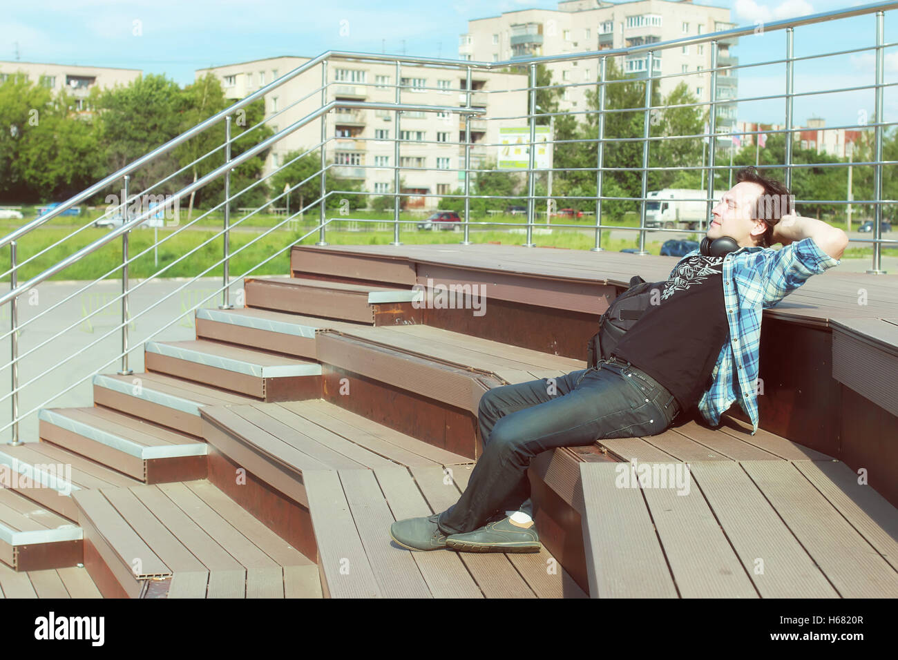 man outdoor alone sit on step Stock Photo - Alamy