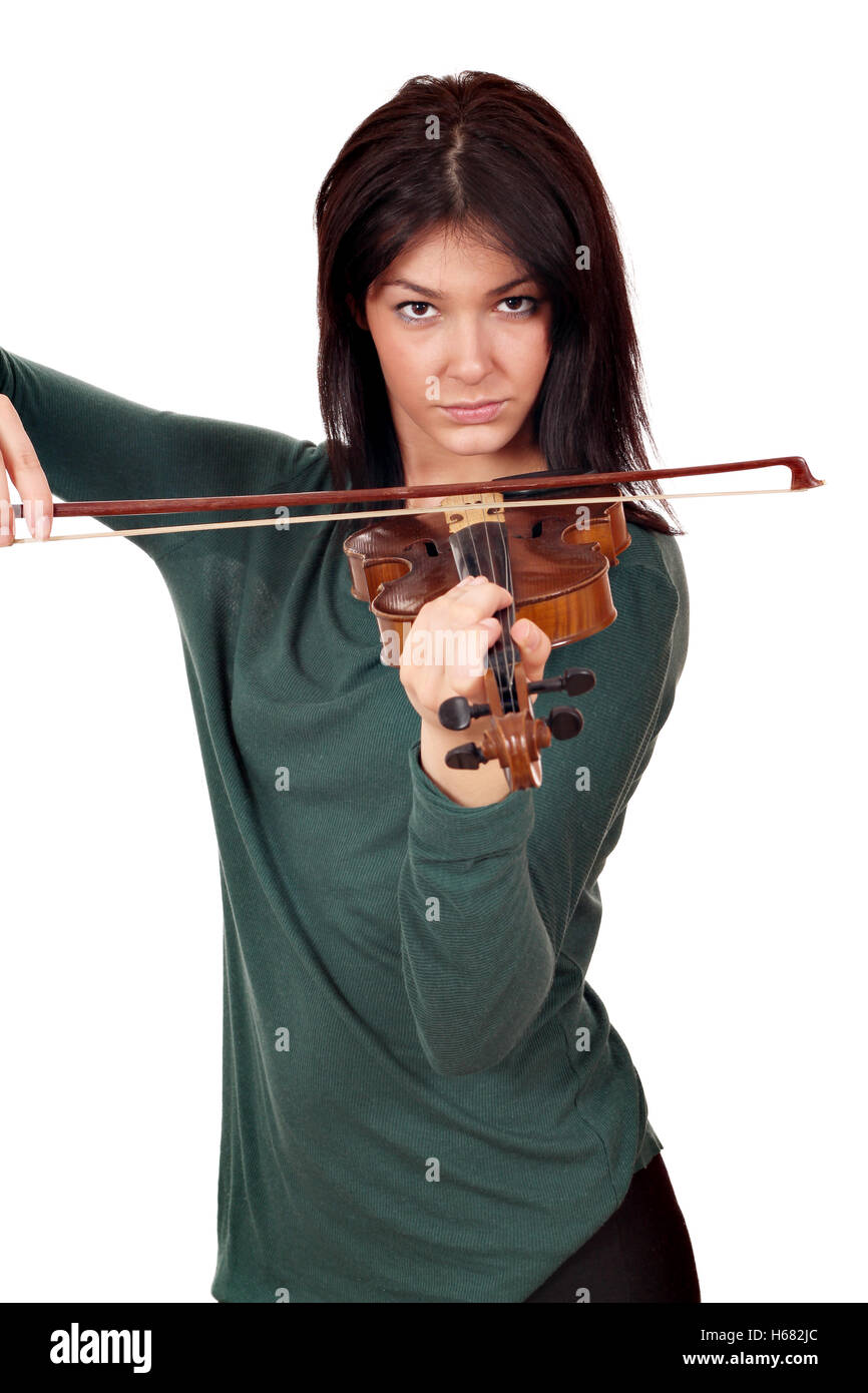 beautiful girl play violin portrait on white background Stock Photo - Alamy