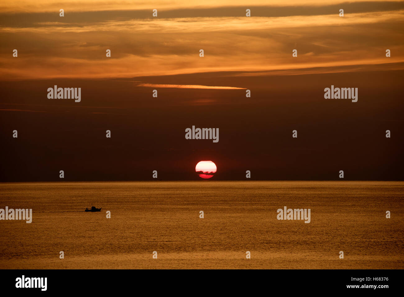 Diano Marina in the Province of Imperia in the Italian region Liguria, Italy at dawn as the sun ...