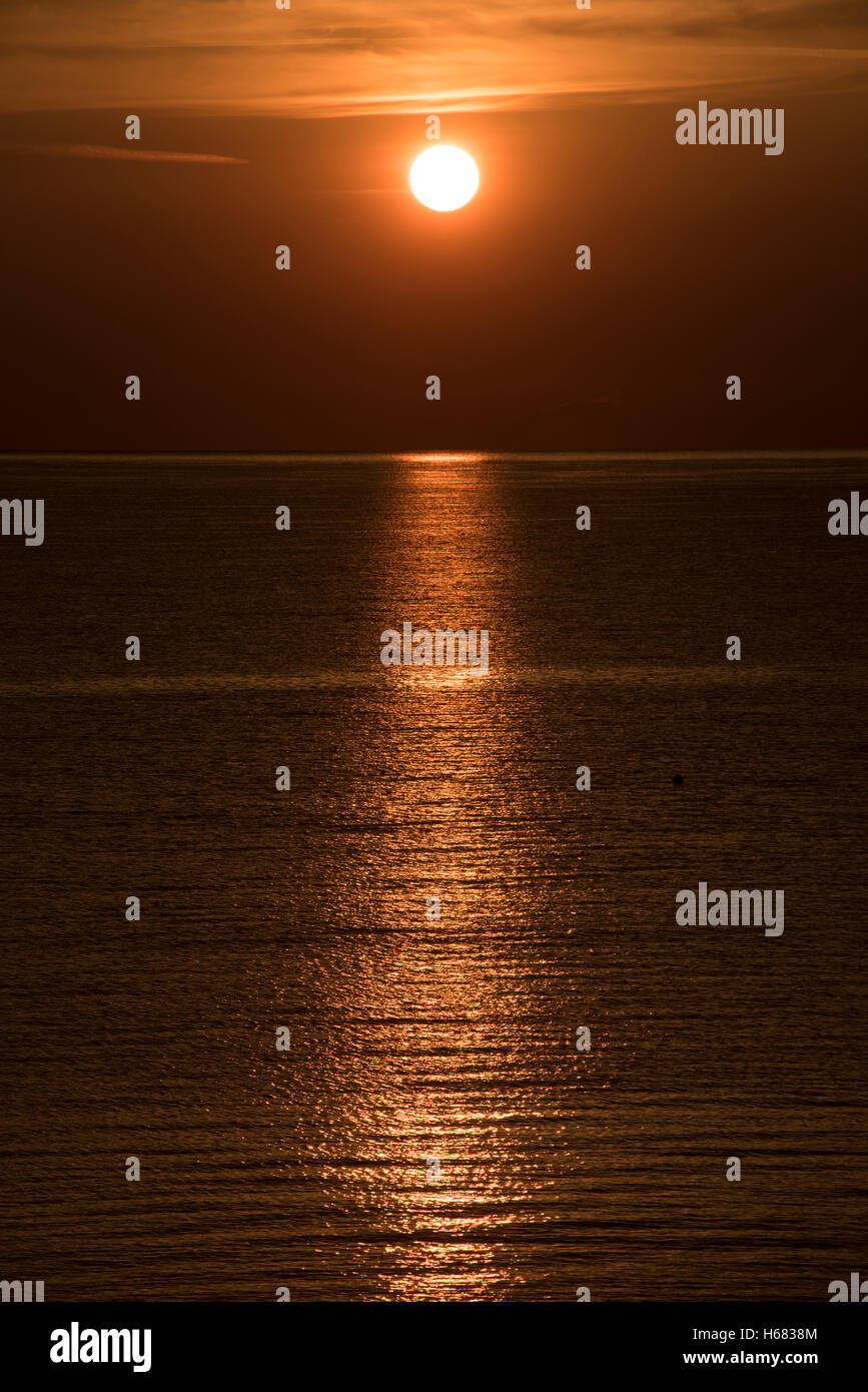 Diano Marina in the Province of Imperia in the Italian region Liguria, Italy at dawn as the sun ...