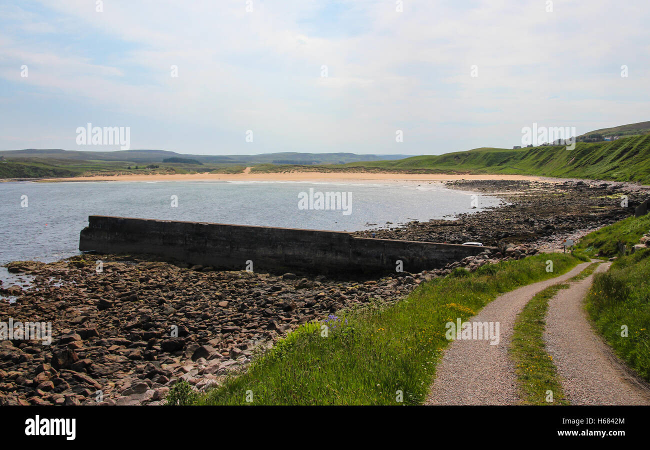 Portskerra Harbour, (Harbor) and the beach on Melvich Bay, near the ...