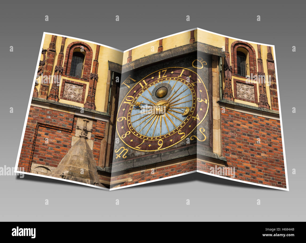 Astronomical clock on the Eastern facade of the Town Hall from the year ...