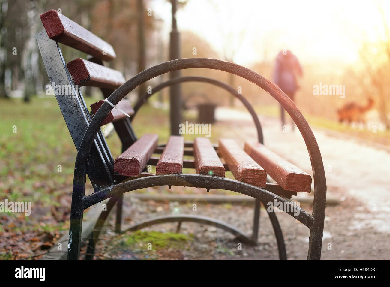 Sunset Park Bench Stock Photo - Alamy