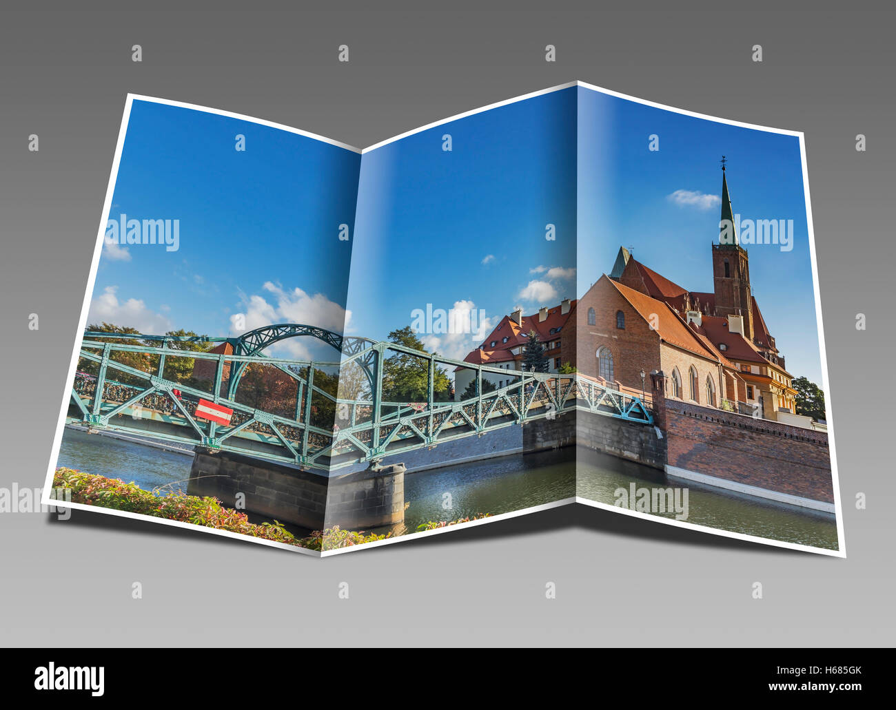 Cathedral Bridge. On the Cathedral Island is the Cross Church, Wroclaw ...