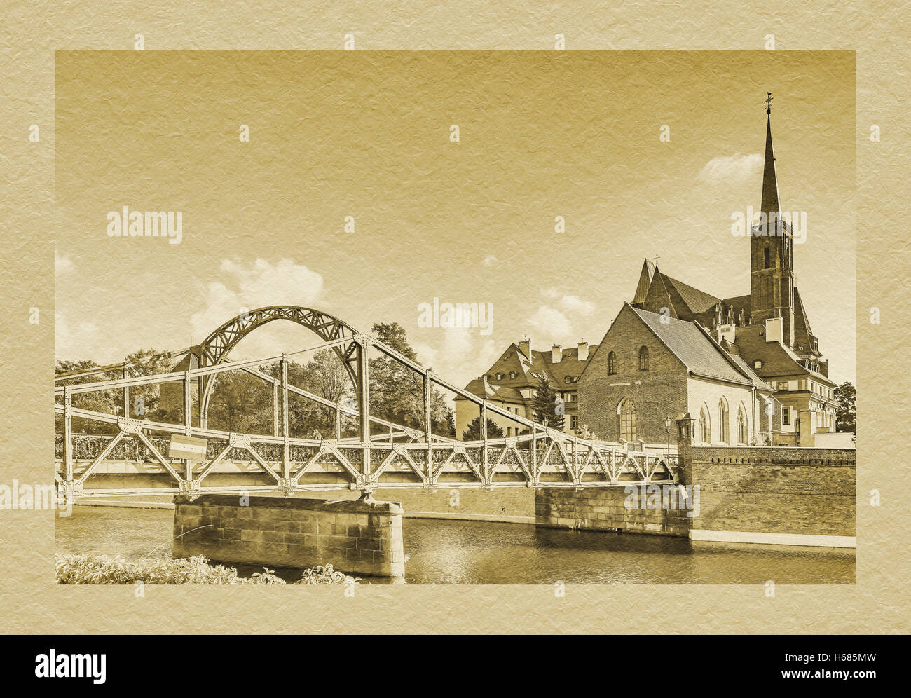 Cathedral Bridge. On the Cathedral Island is the Cross Church, Wroclaw ...