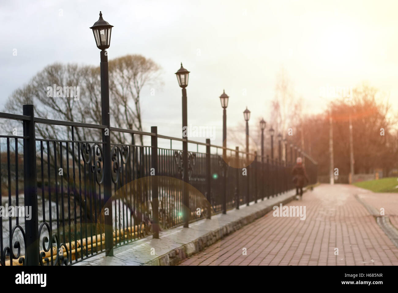 Sunset Park lights lamp Stock Photo - Alamy