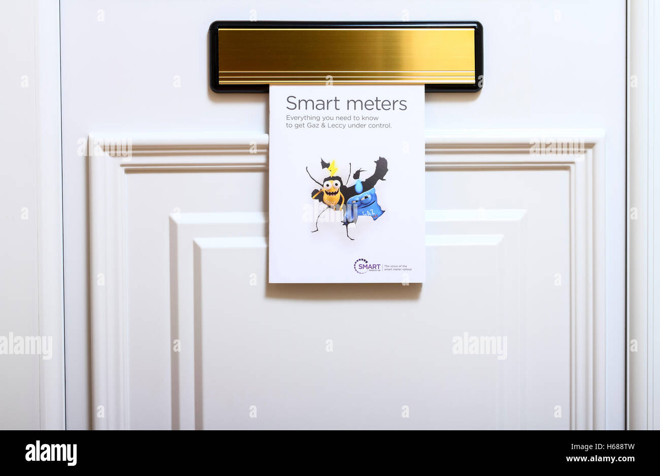 Smart meter leaflet posted through the letterbox of a house front door ...
