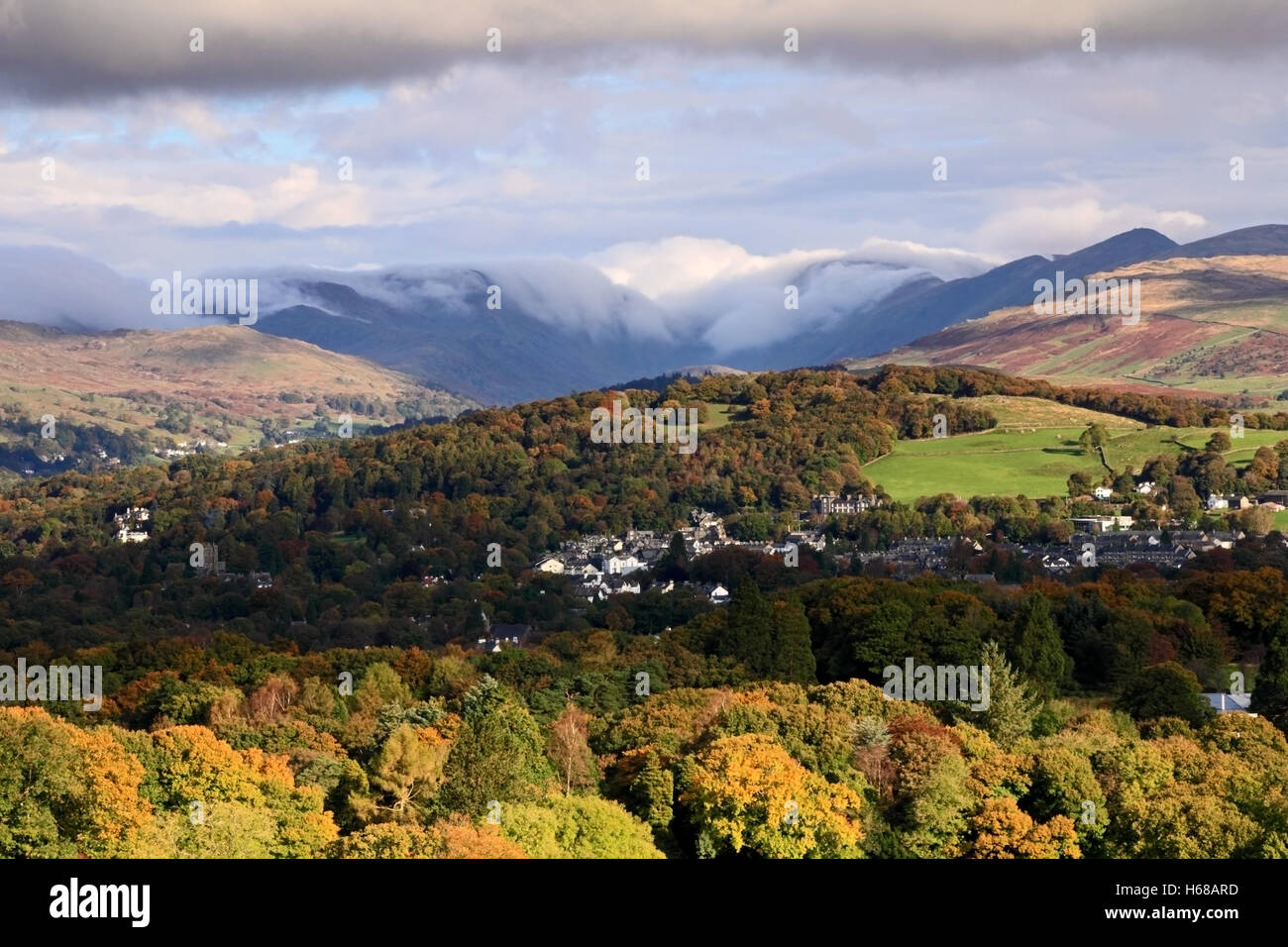 View of Autumn Colours from Brant Fell, Bowness on Windermere, Cumbria ...