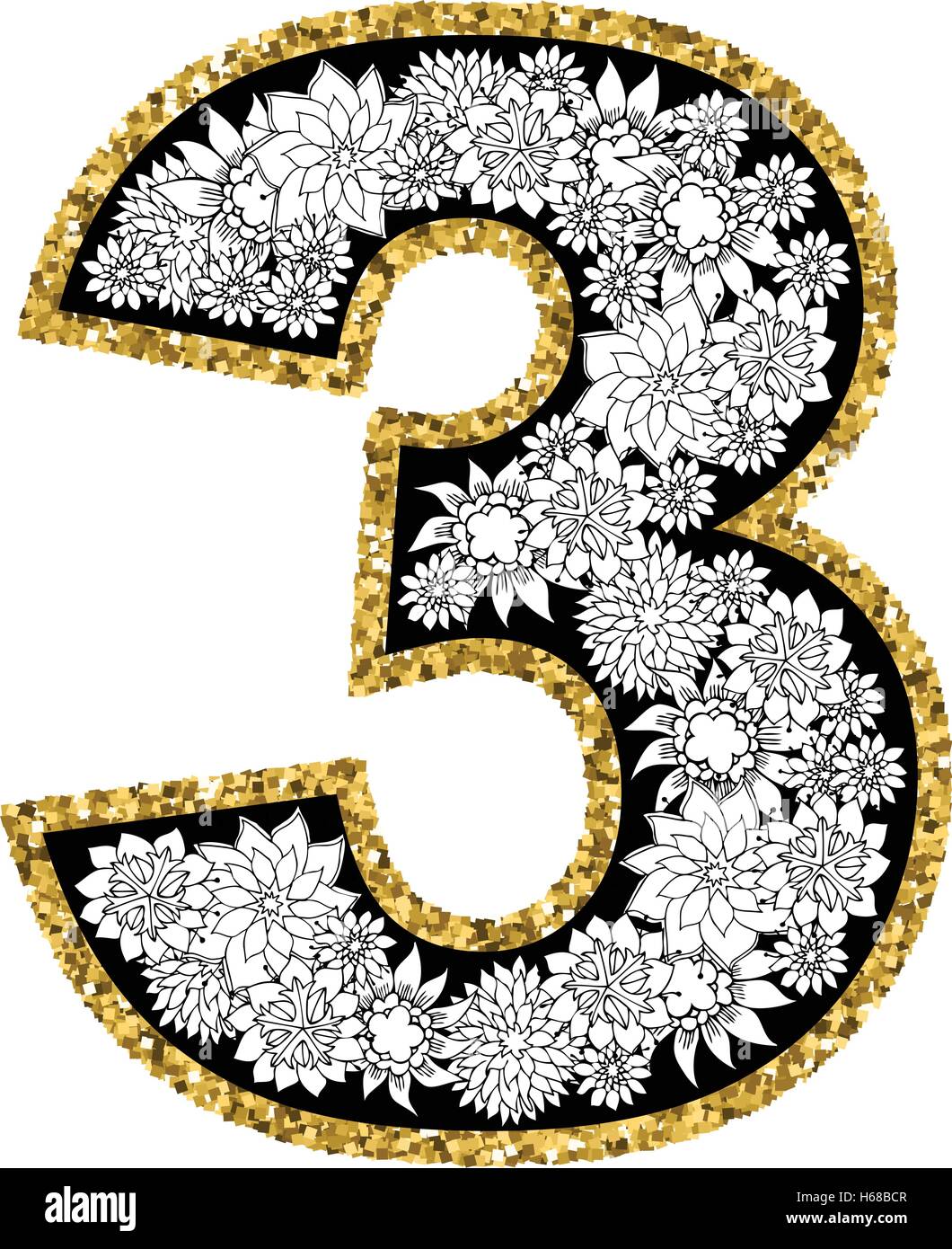 Hand drawn alphabet design. Digit 3 Stock Vector Image & Art - Alamy