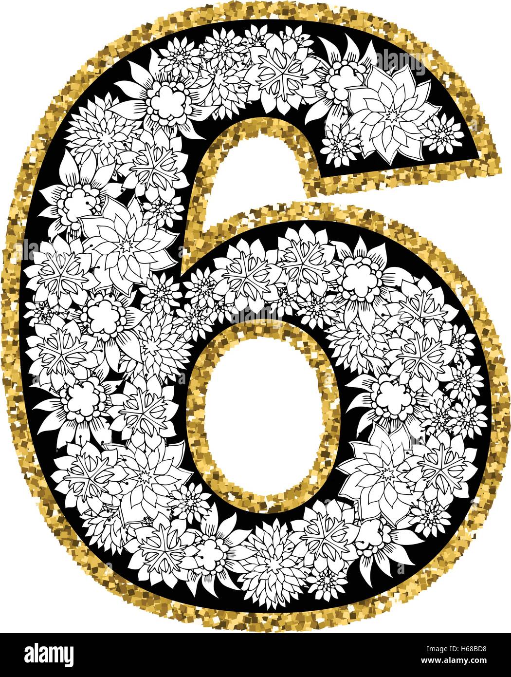 Hand drawn alphabet design. Digit 6 Stock Vector Image & Art - Alamy