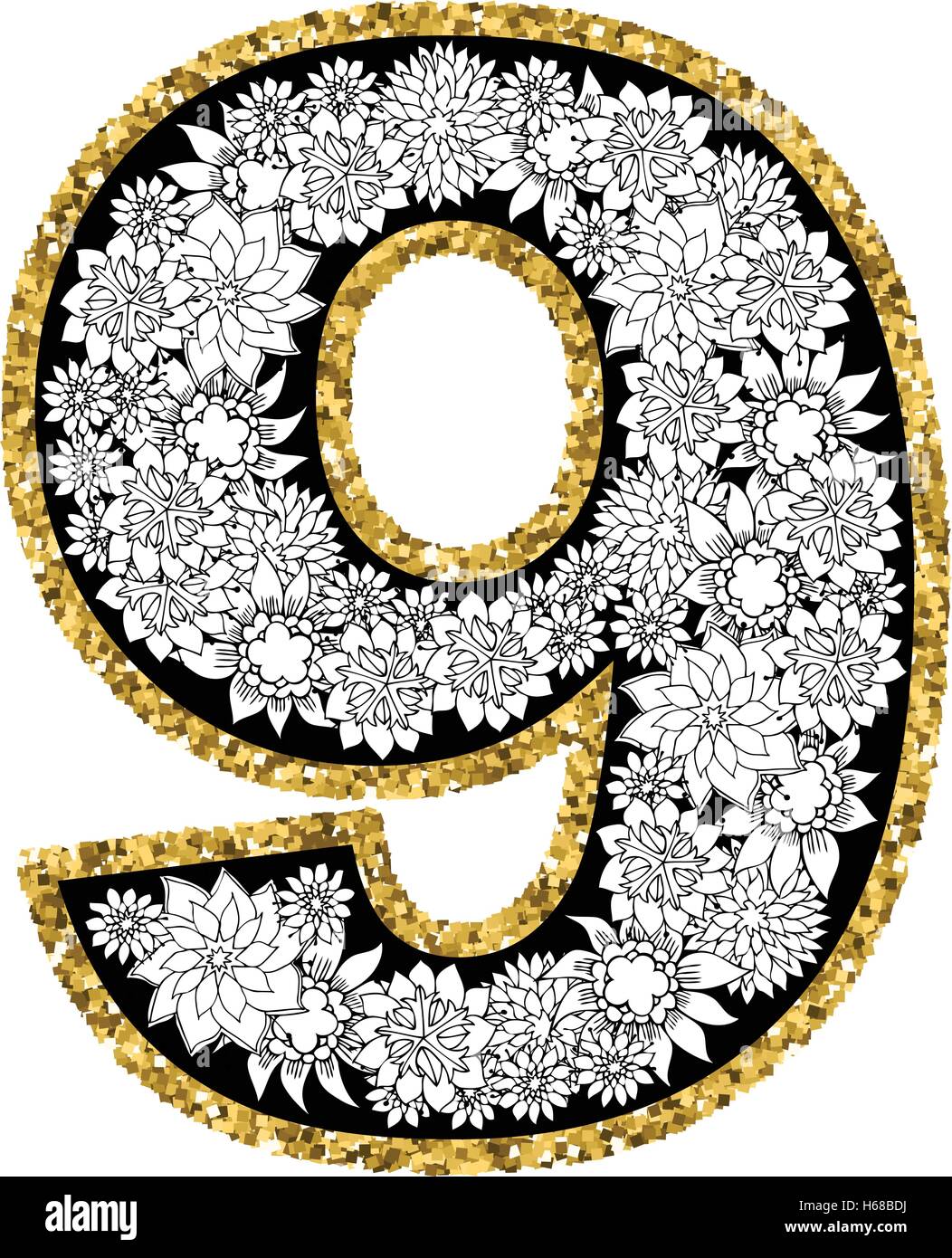 Hand drawn alphabet design. Digit 9 Stock Vector Image & Art - Alamy