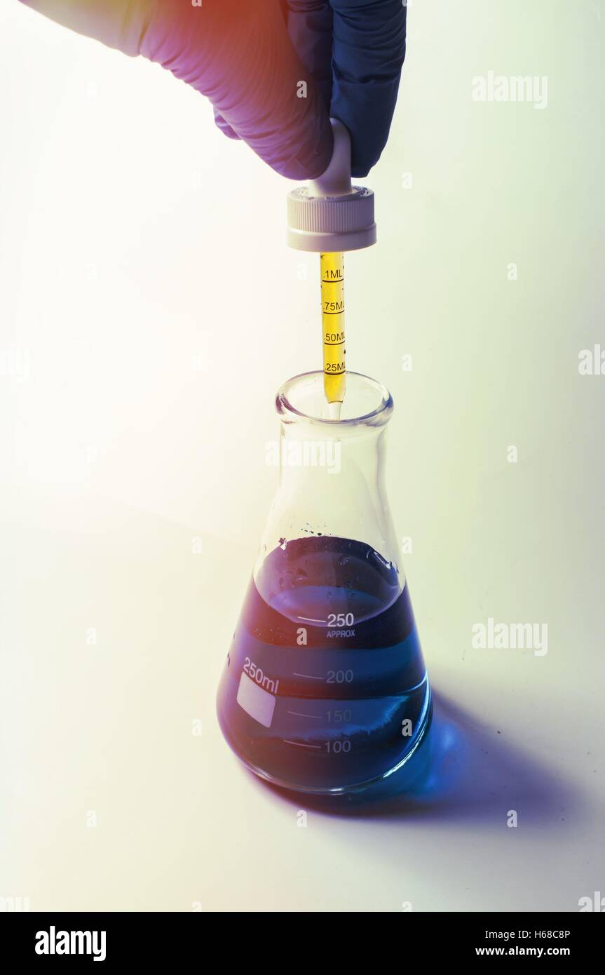 Close up glass measuring beaker for science experiment background Stock ...