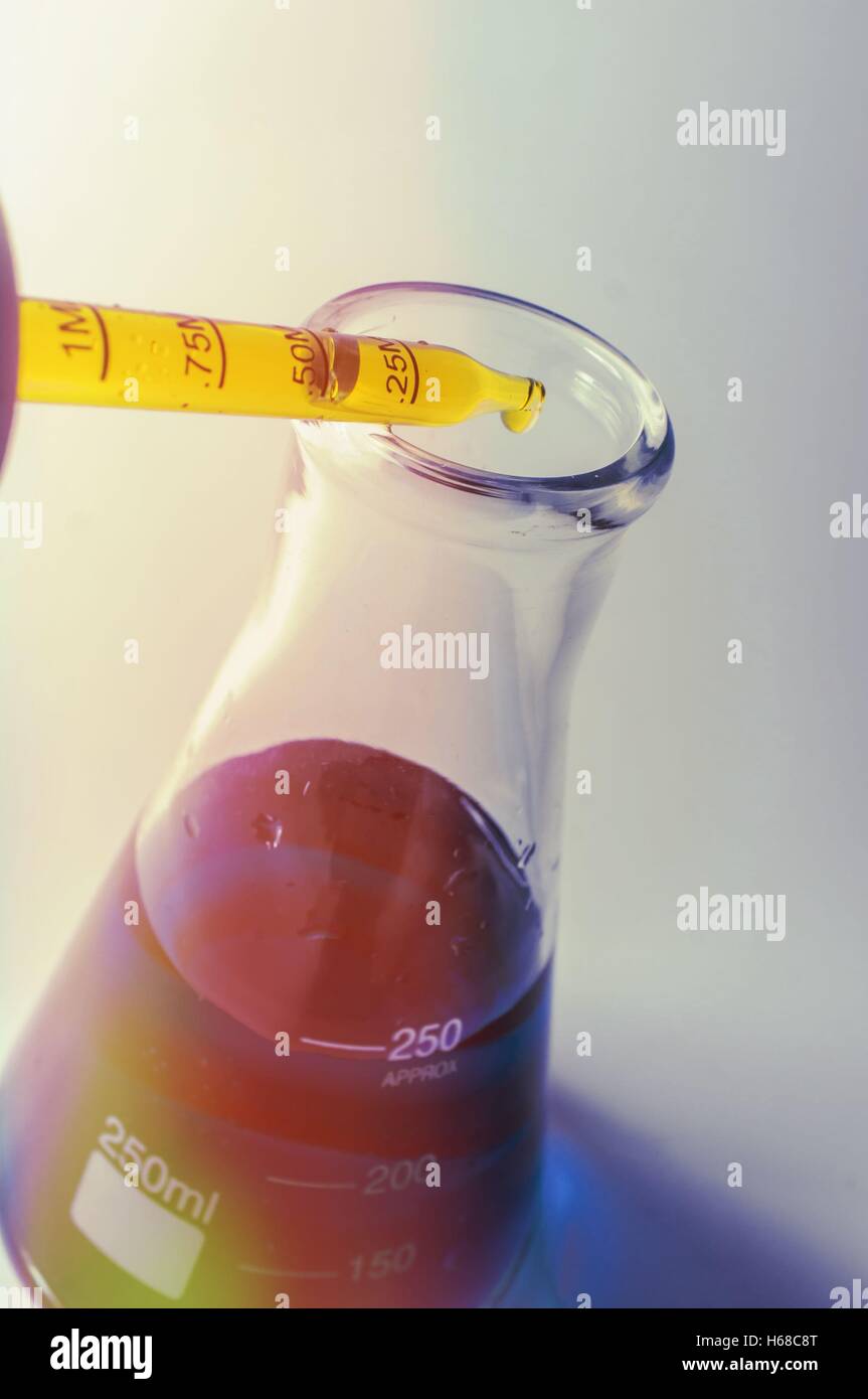 Close up glass measuring beaker for science experiment background Stock ...