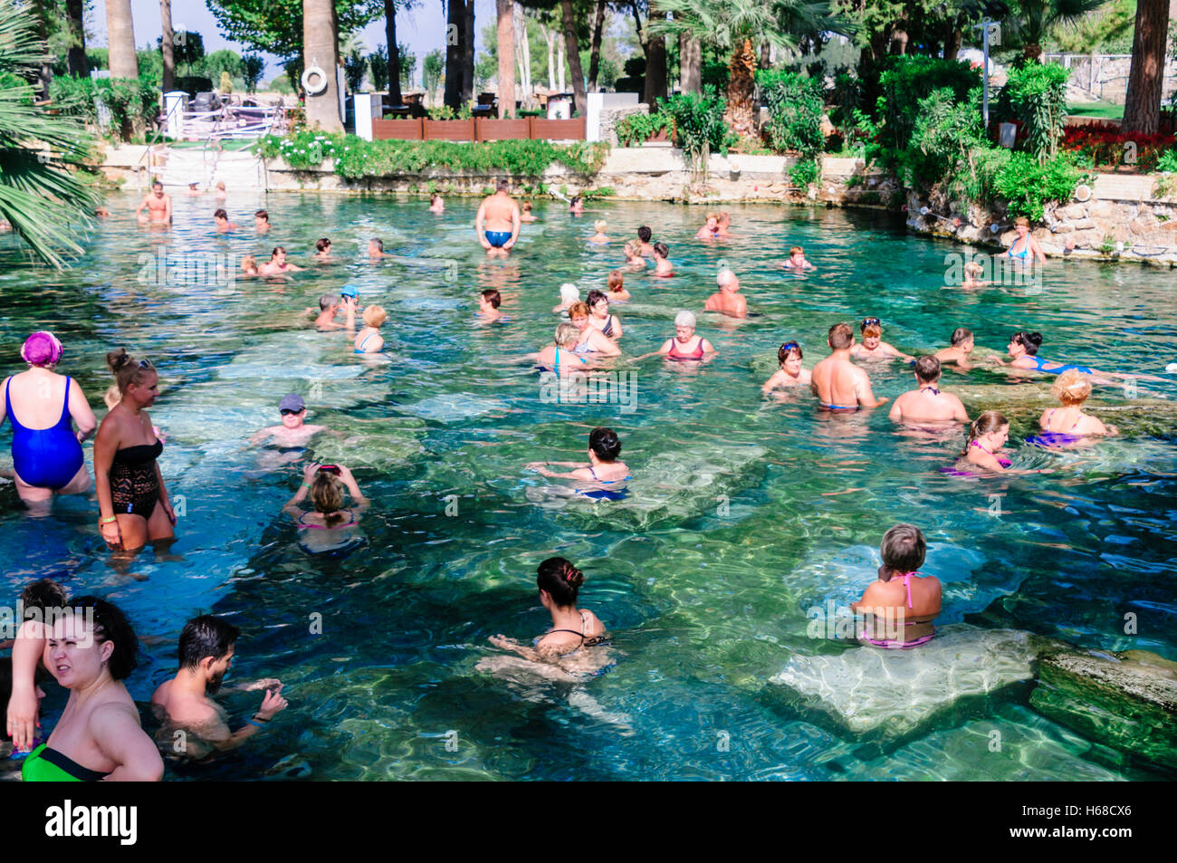 People bathing in the thermal pools at the Roman Cleopatra Pools ...