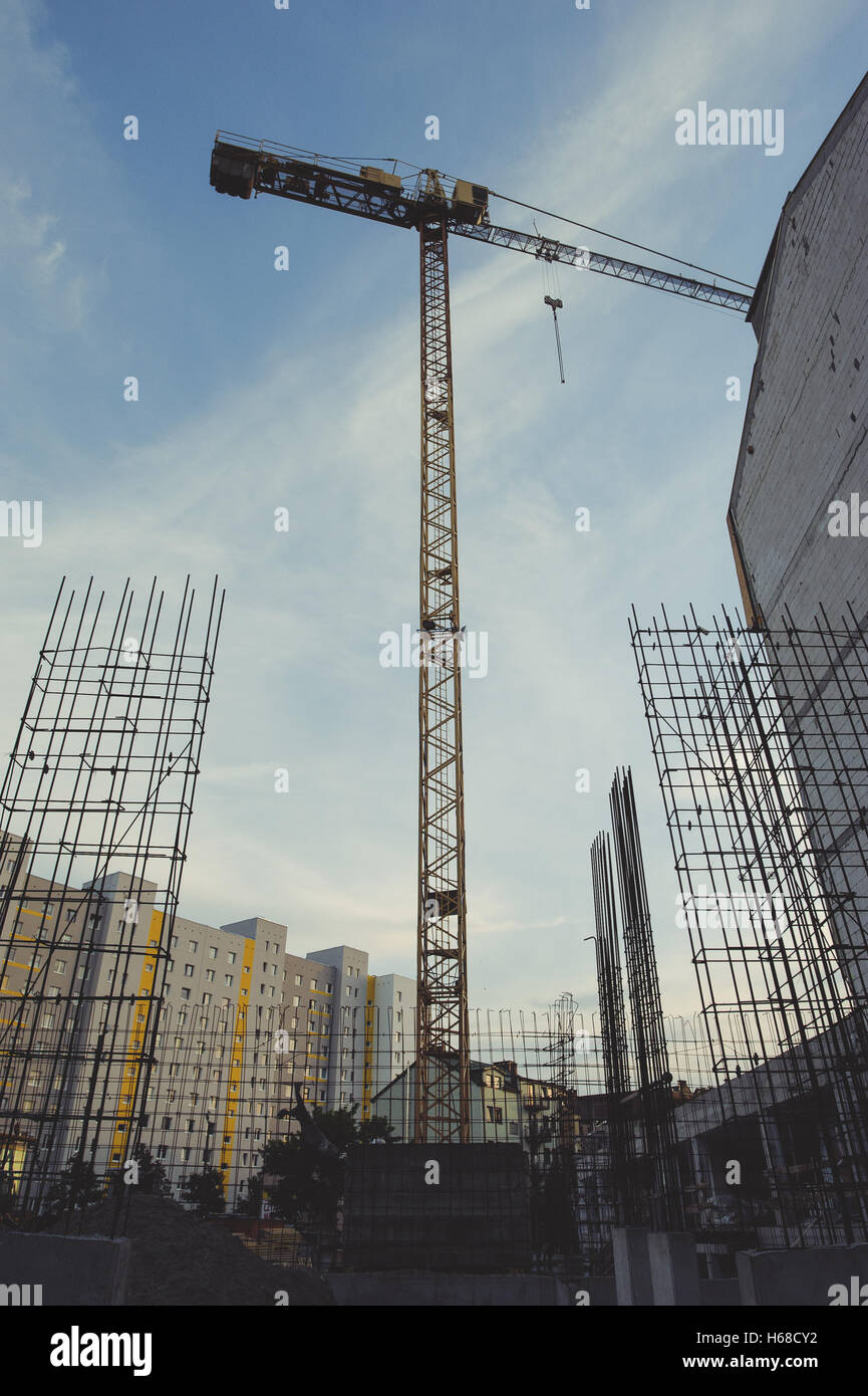 Construction site with crane and building, View from bottom Stock Photo ...
