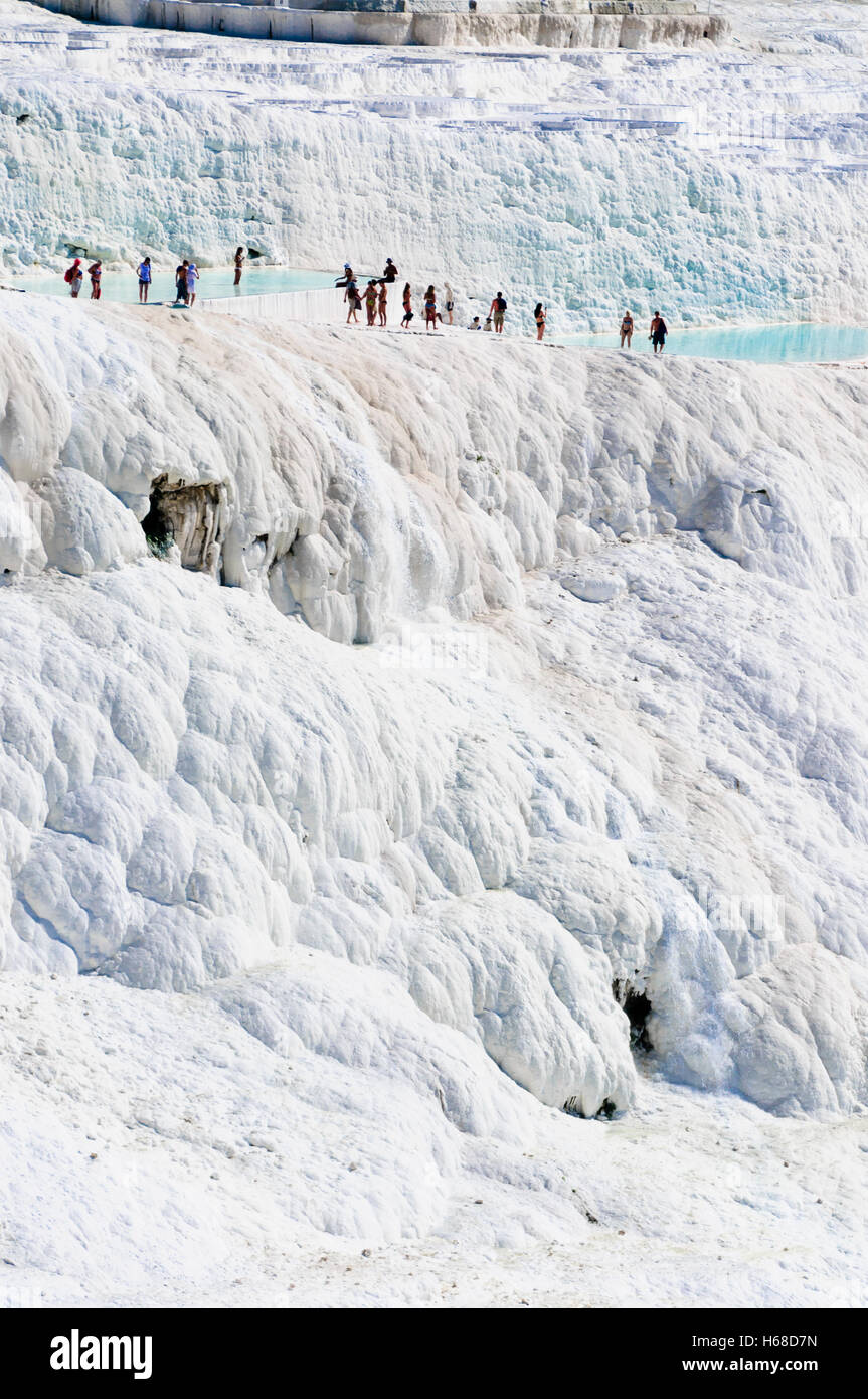 Visitors bathing in the thermal springs pools water at Pamakkule ...