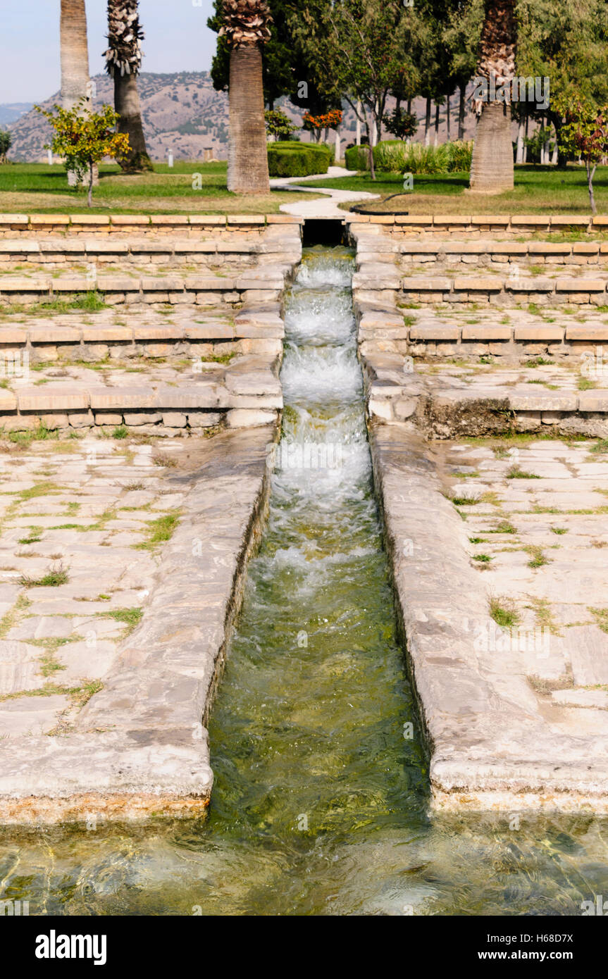 Water channel through the Roman gardens at the thermal springs at ...