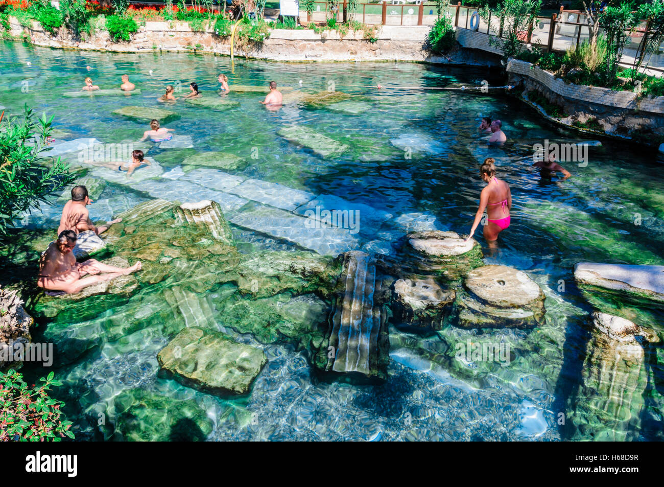 People bathing in the thermal pools at the Roman Cleopatra Pools ...
