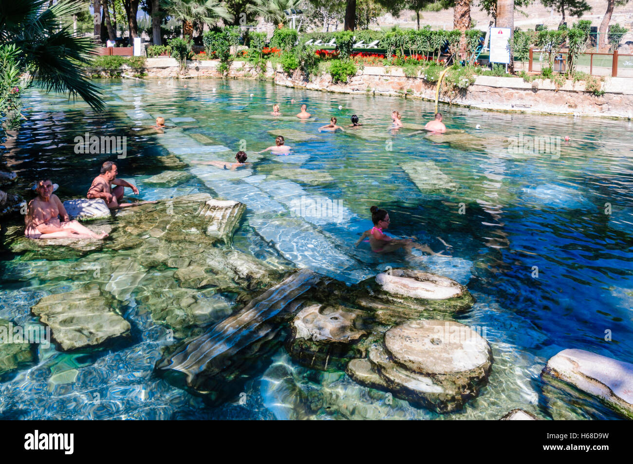 People bathing in the thermal pools at the Roman Cleopatra Pools ...