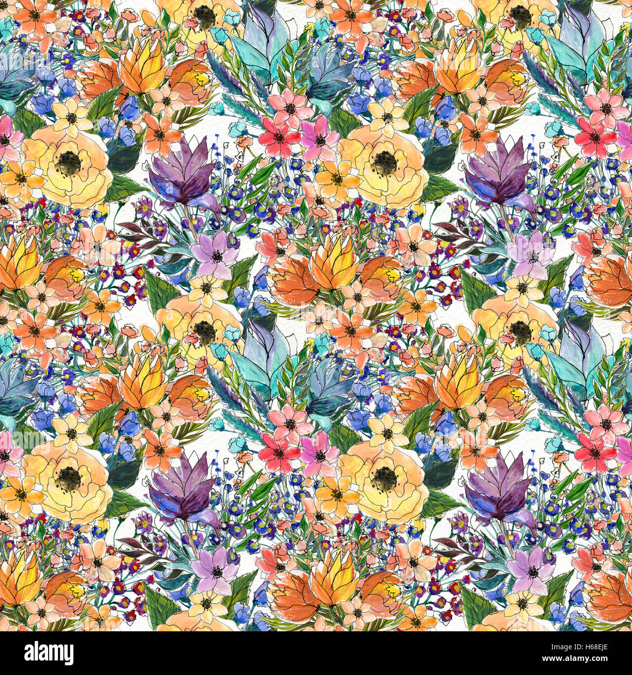 Seamless pattern with colorful flowers Stock Photo - Alamy