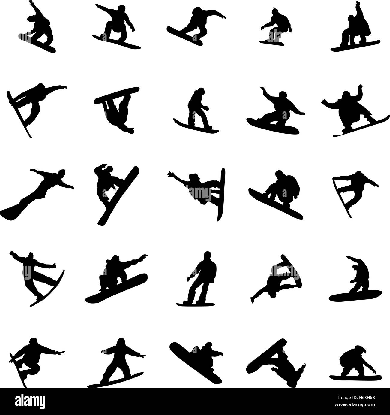 Snowboarders silhouettes set Stock Vector Image & Art - Alamy
